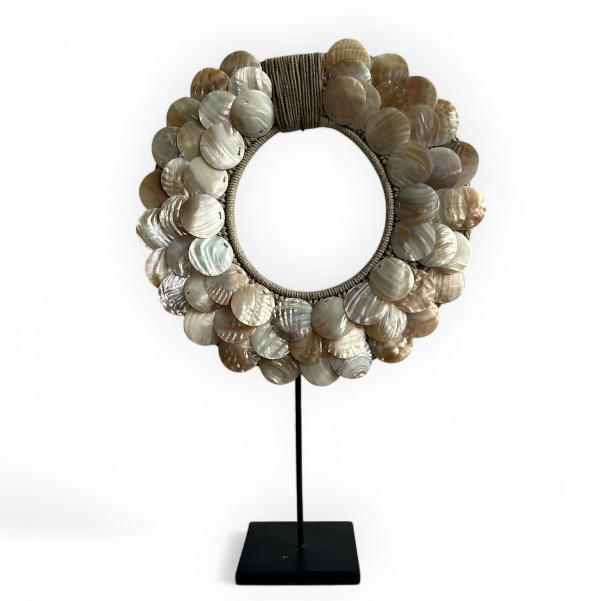 Round Shell Necklace Ornament on Metal Stand | Pearlescent – Yellow ...