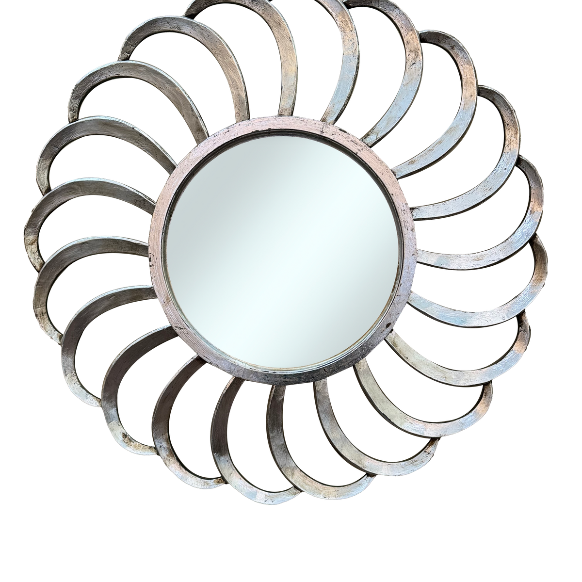 Round Mexico Wind Mirror Silver with Ornately Decorated Frame 80x80cm ...