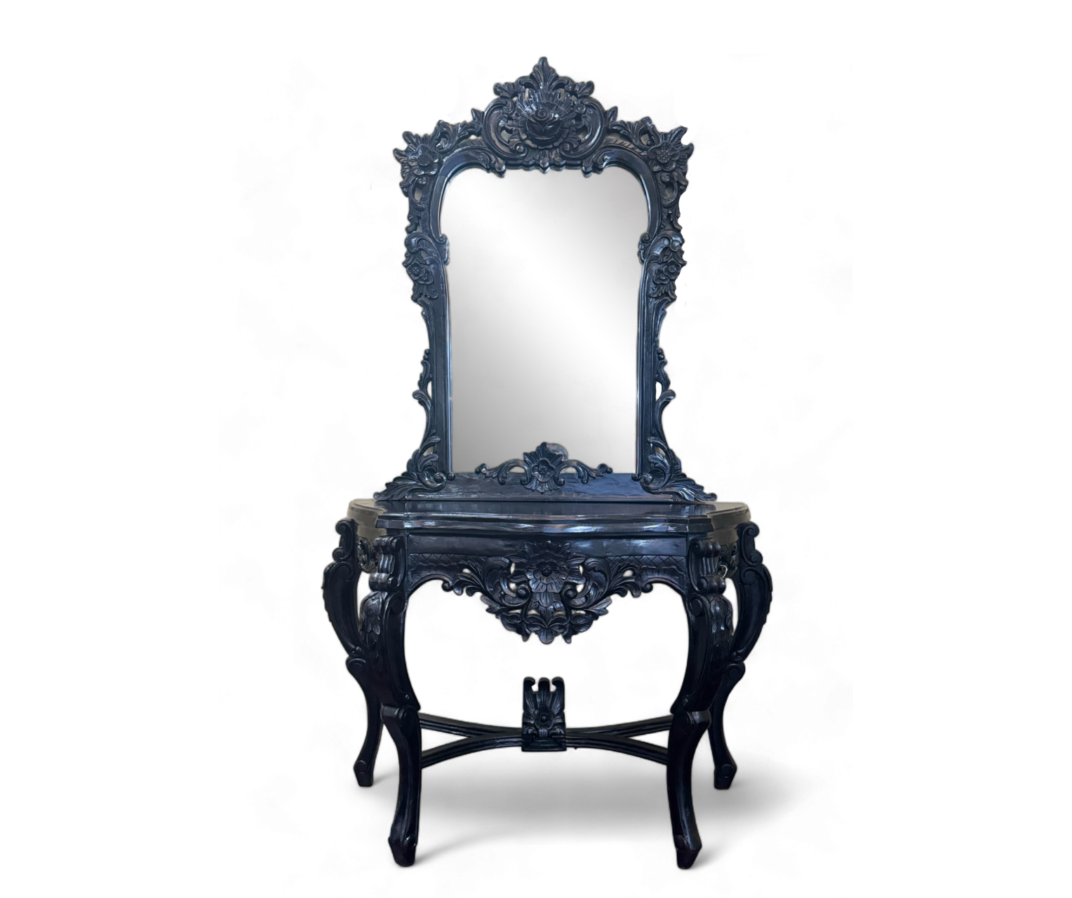 Console with Roses Framed Mirror | Natural Set of 2 – Yellow Lemon Tree
