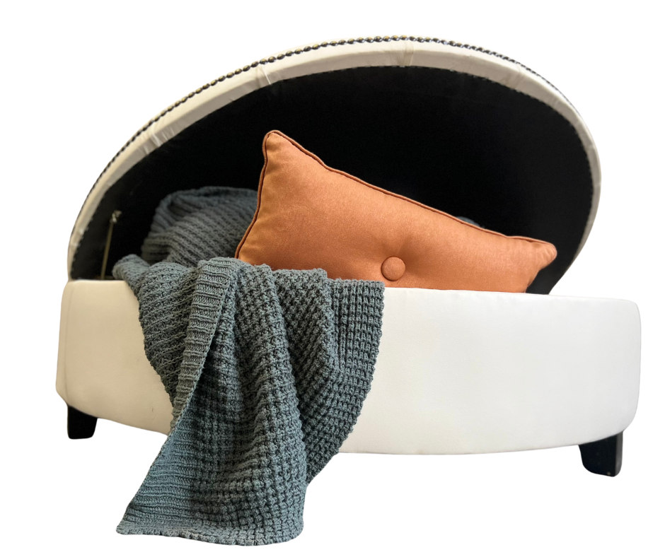 Leather Half Round Ottoman | White – Yellow Lemon Tree