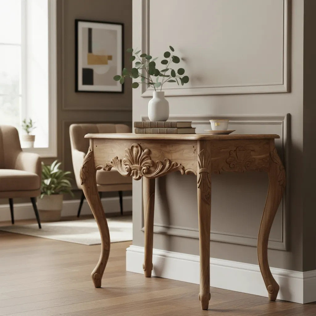 Engraved Console with Fleur-de-lis | Natural – Yellow Lemon Tree